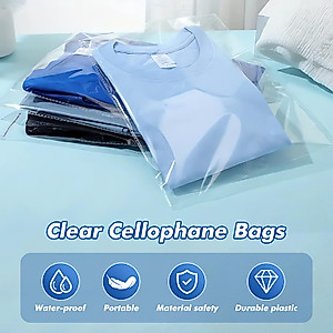 14 x 20 inches Large Resealable Cellophane Bags, 100ct Plastic Clear Self-sealing Gift Bags Self-Adhesive Sealing Plastic Cello Bags in Bulk for Gifts and Clothes, Basket Gift Bags, 100 pcs