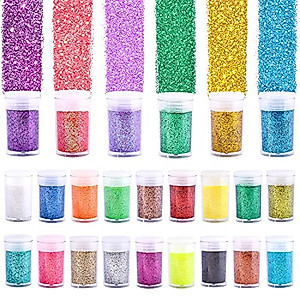 24 Colors Glitter Set, Fine Glitter for Resin, Arts and Craft Supplies Glitter, Festival Glitter Powder Makeup Glitter, Cosmetic Glitter for Body Nail Face Hair Eyeshadow Lip Gloss Making