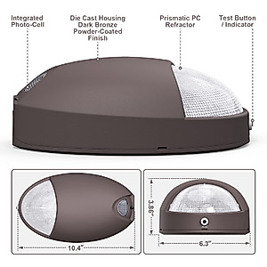 Outdoor Led Emergency Light with Battery Backup Photocell Sensor Self Test Diagnostics, Aluminum Exterior Waterproof Commercial Wall Pack Emergency Lighting Fixtures 120-277VAC UL Certified (1 Pack)