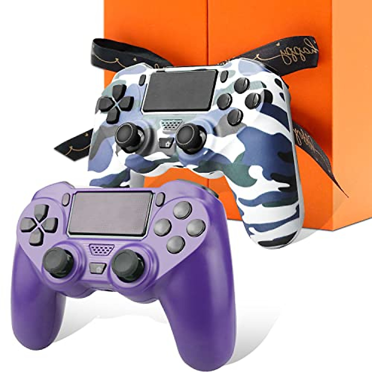 eeidc 2 Pack Wireless Controller for PS4, Remote Control for Playstation 4/Slim/Pro with Double Shock/Audio/Six-axis Motion Sensor(Purple and Blue Camo)