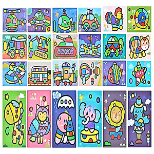 JKanruh 48 Pcs Art Kits,12 Color Sand Art Kits with 24 Sheets Sand Art Painting Cards,12 Sheets Magic Sticker Painting Set for Arts and Crafts,DIY Painting,Drawing