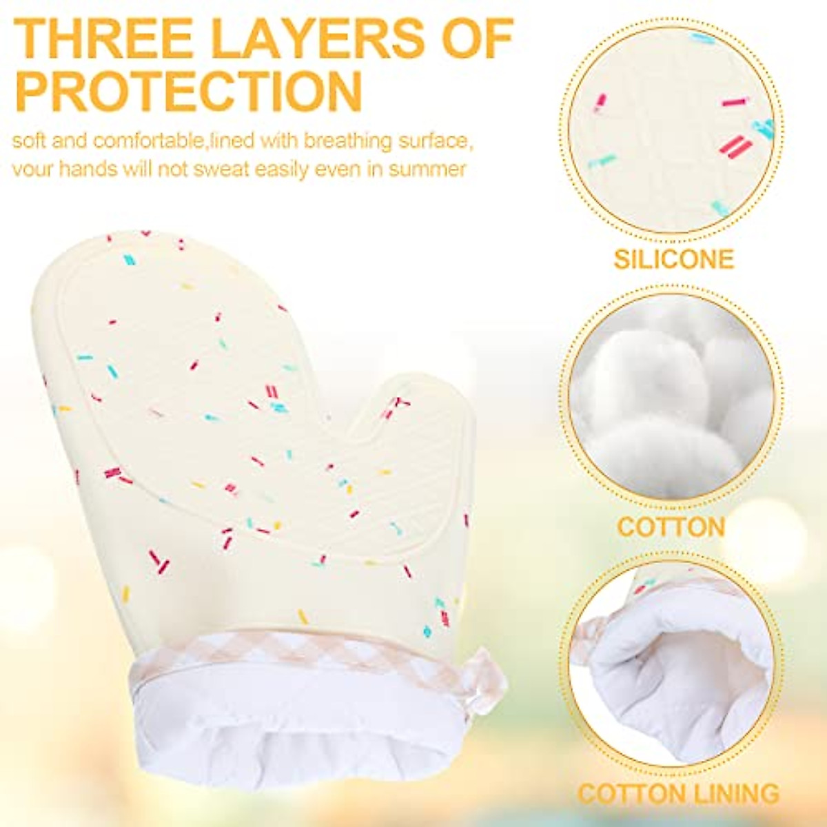 Set of 2 Silicone Oven Mitts Kitchen Oven Mitts Waterproof Shell Oven Mitts for Heat Resistant 500 Degrees Washable Kitchen Mittens with Cotton Lining for Cooking Baking BBQ Grilling Microwave