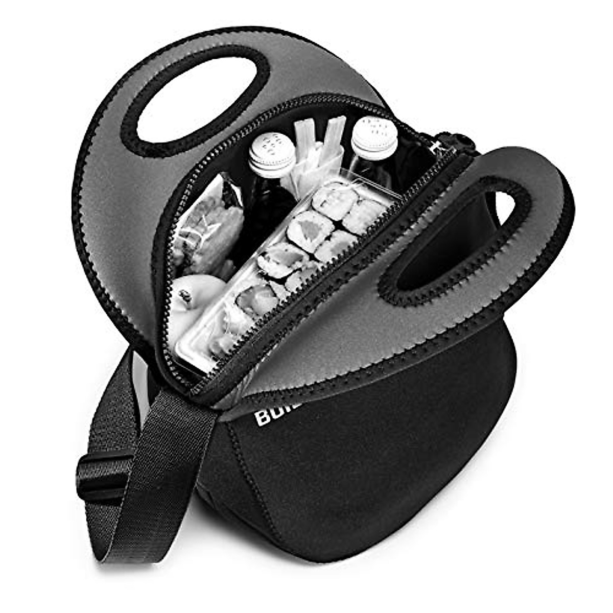 BUILT Spicy Relish Tote Neoprene Lunch Bag with Adjustable Crossbody Strap Black LB12-BLK