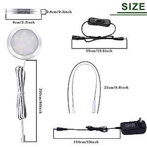 AIBOO 12V LED Under Cabinet Puck Lights Plug in, with Manual Switch, Single Puck LED Light for Closet,Counter,Showcase,12Vdc Low Voltage Wall Plug (Warm White)