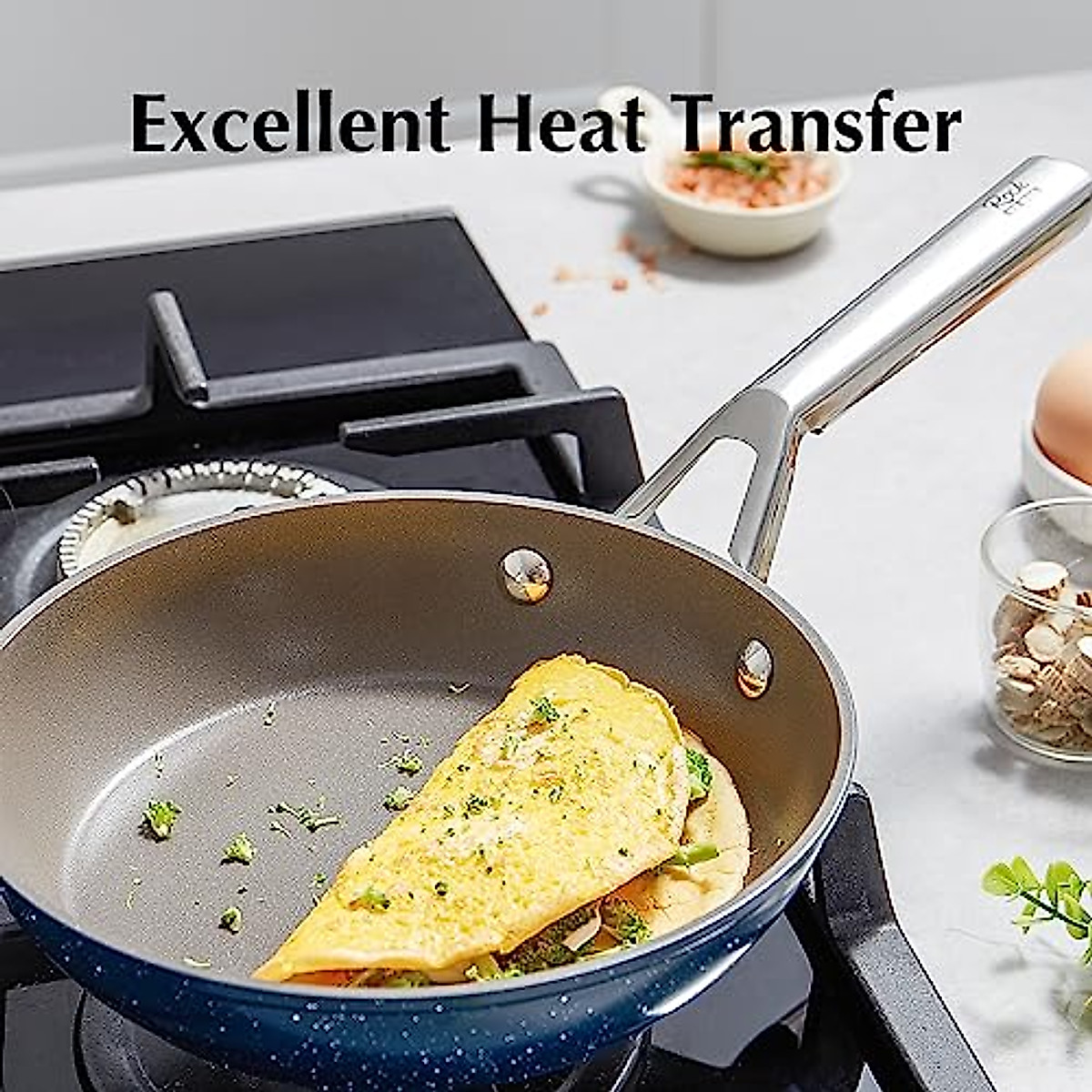 ROCKURWOK 8-inch Nonstick Ceramic Small Frying Pan, Durable and Safe for Induction, Oven and Dishwasher, Ideal for Omelet and Egg, Sapphire Blue