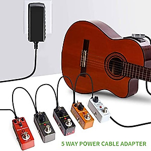 for Casio Keyboard Donner Roland Boss Electronic Guitar Multi-Effect Pedal 9V 1500mA Power Adapter Supply Tip Negative with 5 Way Daisy Chain Cables