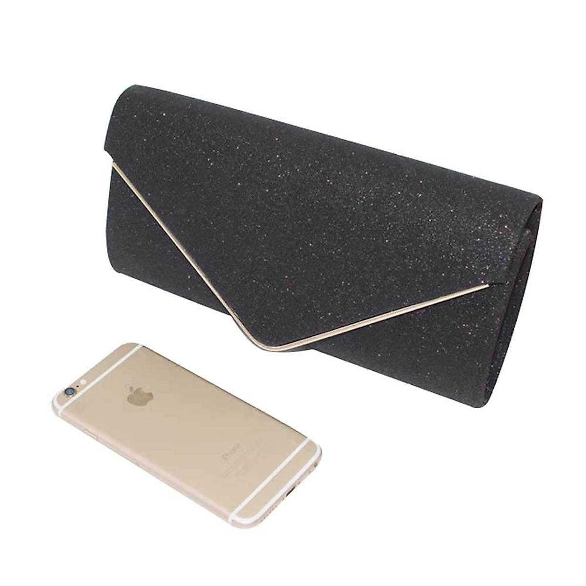 KALAIEN Envelope Clutch Purse Evening Bag for Women Glitter Evening Bag Handbags For Wedding (Black)