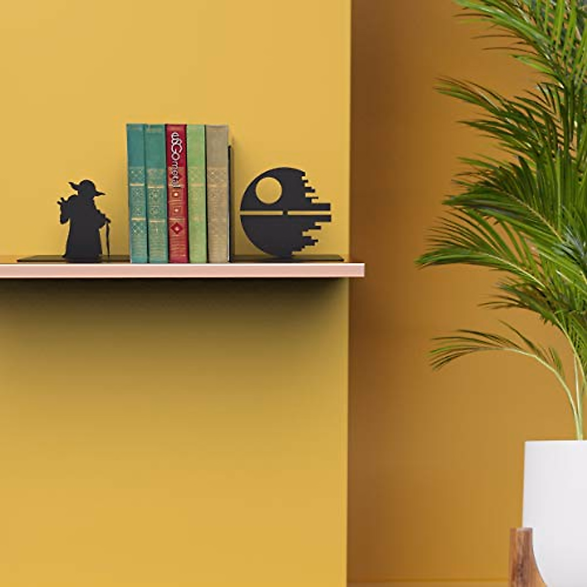 Spacecraft Bookends, Bookends for Shelves, Book Ends for Office, Modern Bookends for Desk and Bookshelves, Metal bookends, Heavy Duty Metal Black Bookend Support, Creative Book Ends.