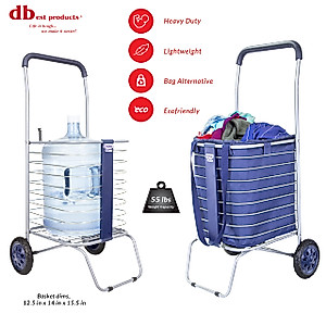 dbest products Cruiser Cart with Bag Bundle Shopping Cover Grocery Rolling Folding Laundry Basket on Wheels Foldable Utility Trolley Compact Lightweight Collapsible, Navy