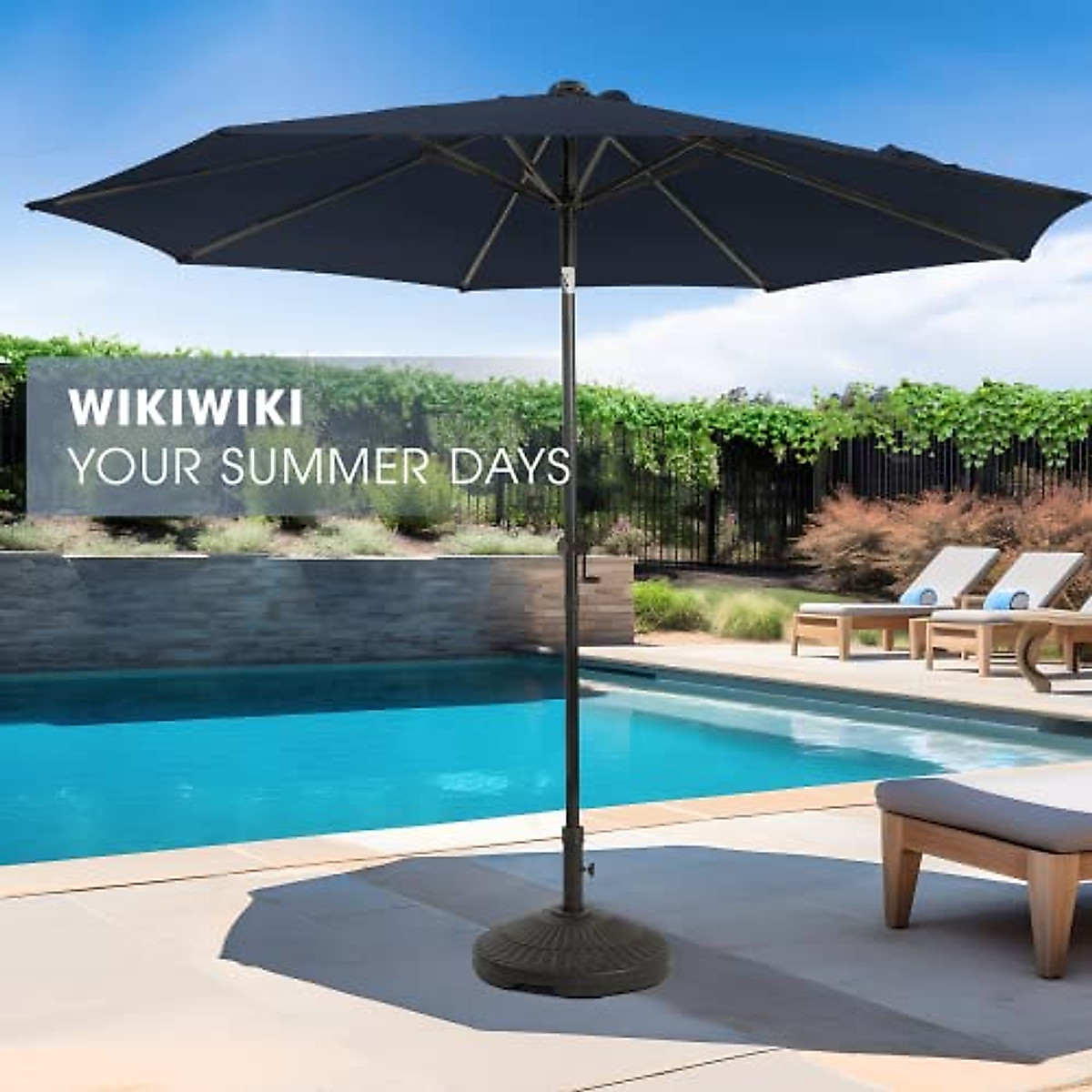 wikiwiki 7.5 FT Patio Umbrellas Outdoor Table Market Umbrella with Push Button Tilt/Crank,6 Sturdy Ribs, Fade Resistant Waterproof POLYESTER DTY Canopy for Garden, Lawn, Deck, Backyard & Pool