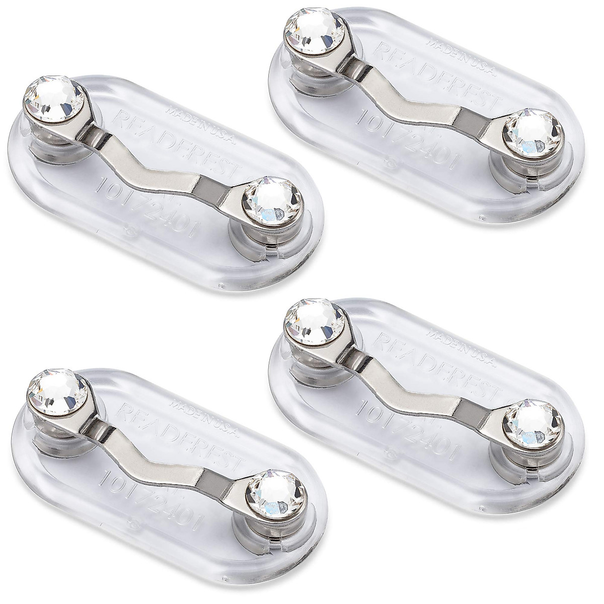 Readerest Stainless Magnetic Eyeglass Holder - ID Badge Accessory with Swarovski Crystal - Ideal for Daily Wear, Holds Glasses Safely - Easy-to-Use and Strong Neodymium Magnets - Multipack (4-Pack)