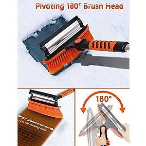 UHdod Ice Scraper and Snow Brush for Car SUV Trucks, 41” Extendable Snow Cleaning Brush for Car Windshield with Squeegee Telescoping Handle 180° Pivoting Brush Head Snow Scraper