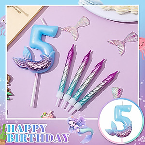 MTLEE 13 Pcs Birthday Candles Set 1 Mermaid Birthday Candle with 12 Pcs Rainbow Spiral Candles Mermaid Cake Toppers Mermaid Birthday Decorations Mermaid Theme Birthday Cake Candles (Number 5)