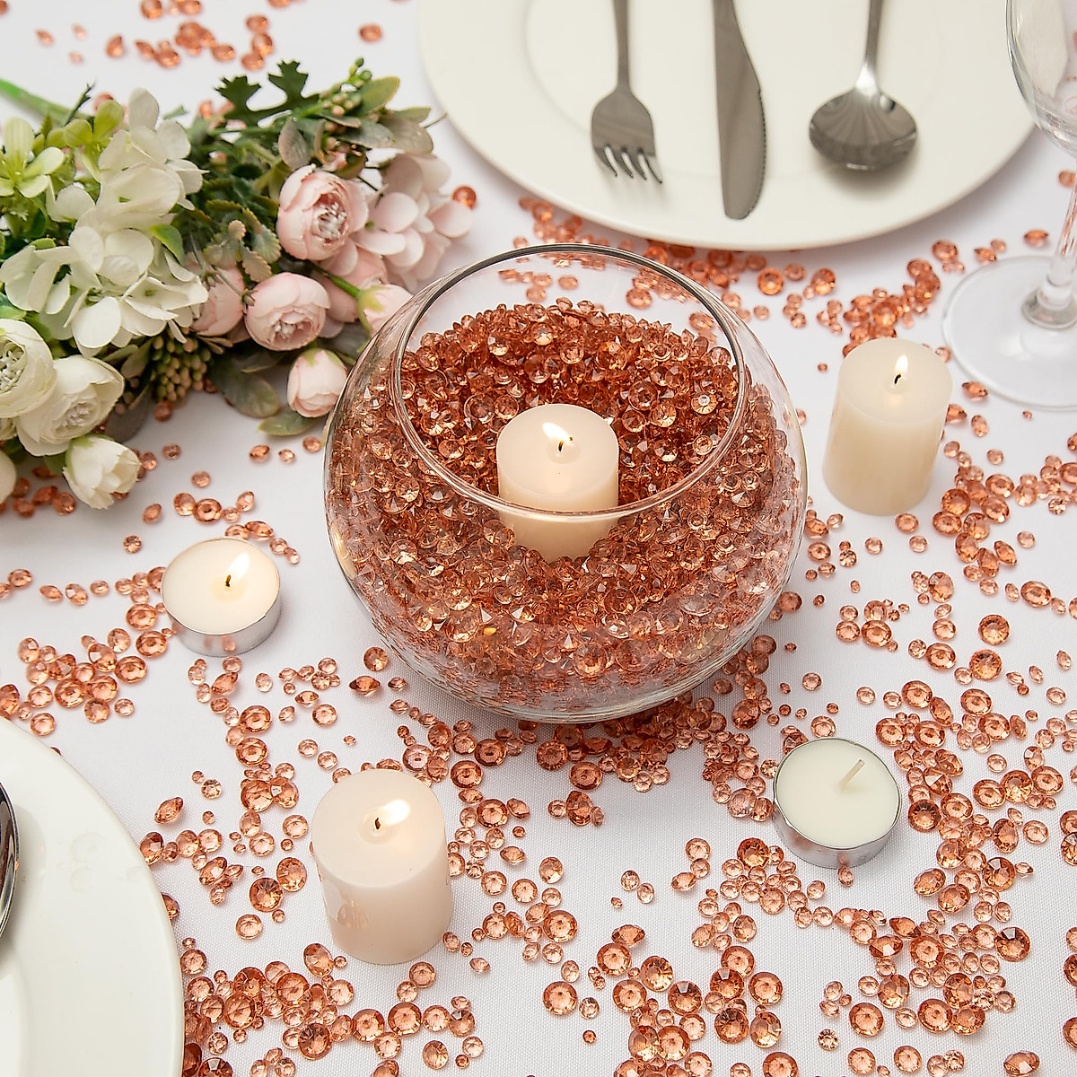 AiFanS Vase Fillers for Centerpieces Home Deco,8700 Pieces Rose Gold Diamond Table Confetti,Fake Plastic Gems for Bridal Shower,Wedding & Party Decorations