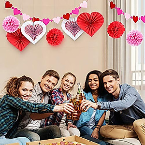 Blulu Valentine's Day Paper Kit Party Decorations, Multicolor Tissue Paper Flowers Bunting Hanging Fan for Party Decorations (12 Pieces Style 1)