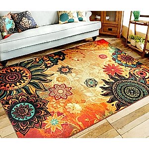 EUCH Contemporary Boho Retro Style Abstract Living Room Floor Carpets Non-Skid Indoor/Outdoor Large Area Rugs,39"x59" Lotus
