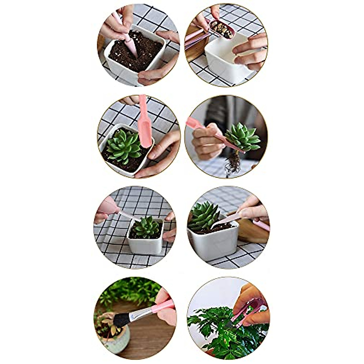 22 Pieces Succulent Planting Tools Kit, Mini Gardening Hand Tools Set - Potting,Cactus, Bonsai, Transplanting Tools + PU Nylon Gloves Coated Palm Anti-Static + Gardening Mat (Pink)_AB