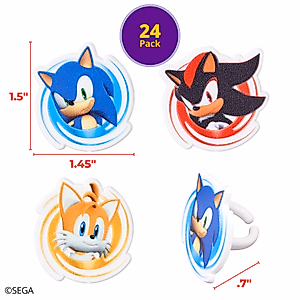 DecoPac Sonic the Hedgehog Rings, Cupcake Decorations Featuring Sonic, Tails, and Shadow - 24 Pack