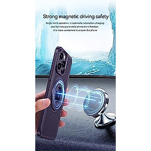 Yesunktt for iPhone 14 Pro Max for MagSafe Magnetic Car Ring Trolley Invisible Holder Phone Case, Logo Window Strip Mesh Air Cooling Phone Case,Black