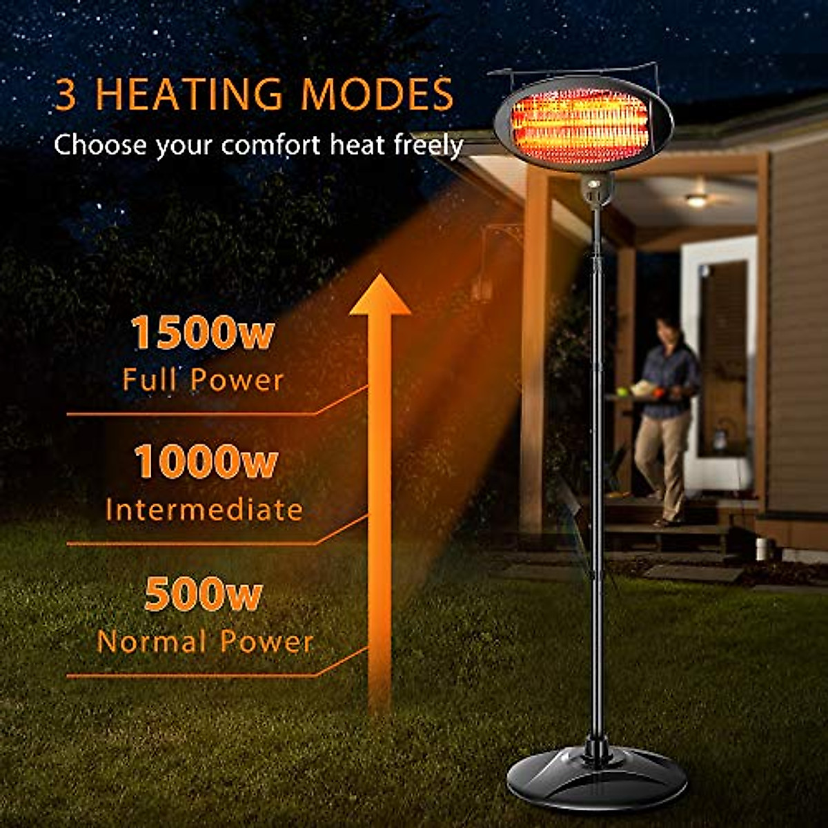 VIVOHOME 1500W Outdoor Electric Heater, 3 Modes Fast Heating, 6.1' to 7.2' Adjustable Height for Patio, Courtyard, Garage Up to 106-141 ft³