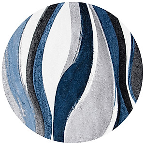 SAFAVIEH Hollywood Collection 8' Round Grey/Blue HLW766F Mid-Century Modern Non-Shedding Entryway Foyer Living Room Bedroom Kitchen Area Rug