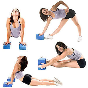 MEISONG Yoga Blocks 2 Pack Set - (Yoga Block with 1 Yoga Strap) High Density Soft EVA Foam Block for Yoga, General Fitness, Pilates, Stretching and Toning Workouts