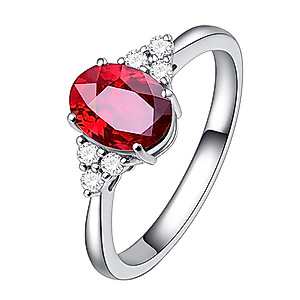 AIMAOMI Women Simulated Gemstone Ring Inlaid Zircon Elegant Jewelry Engagement Ring (Red, 7)