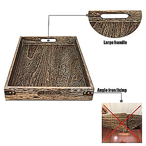 Sufandly Service Tray with Handles, Serve Coffee, Tea, Cocktails, Appetizers, Rectangle Wood Breakfast Bed Tray 11.8X 7.9 Inch