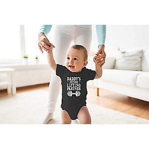 Daddy's Future Lifting Partner - Funny Baby Essentials Bodysuit - Newborn Boy Girl Clothes (6 Months, Black)