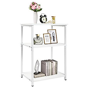 NO MORE TAG 3-Tier Bookcase Industrial Bookshelf Wood and Metal Frame Standing Shelves Modern Bookshelf Bookcase Display Office Storage Rack for Entryway Living Room Bedroom Home Office Kitchen White