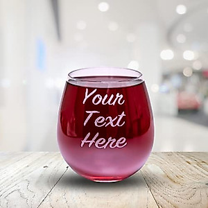 Personalized Stemless Wine Glass – 15 oz Drinking Glass Cup Custom Text Wine Tumbler – Engraved Glassware Wedding Gifts for Women, Engagement, Bridesmaid