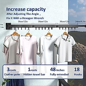 MANYHORSES Retractable Clothes Drying Rack,Wall Mounted Clothes Hanger Rack,Tri-Fold,Space-Saver,Collapsible Drying Racks for Laundry,Balcony,Mudroom,Bathroom (Windproof Ring-Black)