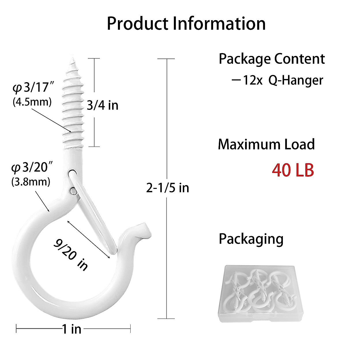 BEHENO 12 PCS Ceiling Hooks for Hanging Plants, Q Hanger Screw Hooks for Outdoor String Lights Wind Chimes, Cup Hooks with Safety Buckle, 2.2 Inches