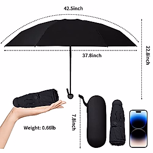 Kavoilauri Small Pocket Umbrella - Mini Folding Compact Umbrella with Case, Travel Umbrella for Rain,8 Ribs Lightweight Portable Umbrella for Girls and Women(Black)
