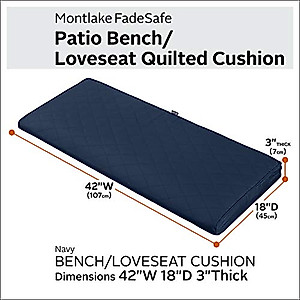 Classic Accessories Montlake FadeSafe Water-Resistant 42 x 18 x 3 Inch Outdoor Quilted Bench Cushion, Patio Furniture Swing Cushion, Navy, Patio Loveseat Cushion