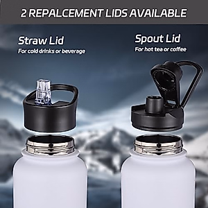 HASLE OUTFITTERS 40oz Stainless Steel Water Bottle, Vacuum Insulated Double Walled Leak Proof Sports Water Bottle with 2 Lids (Straw and Spout Lid) Thermo Mug Keep Cold and Hot(White,1)
