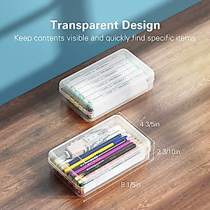 Denkee 4 Pack Clear Pencil Box, Plastic Large Capacity Pencil Boxes, Hard Pencil Case, School Supply Crayon Box Storage with Snap-Tight Lid, Stackable Office Supplies Storage Organizer Box