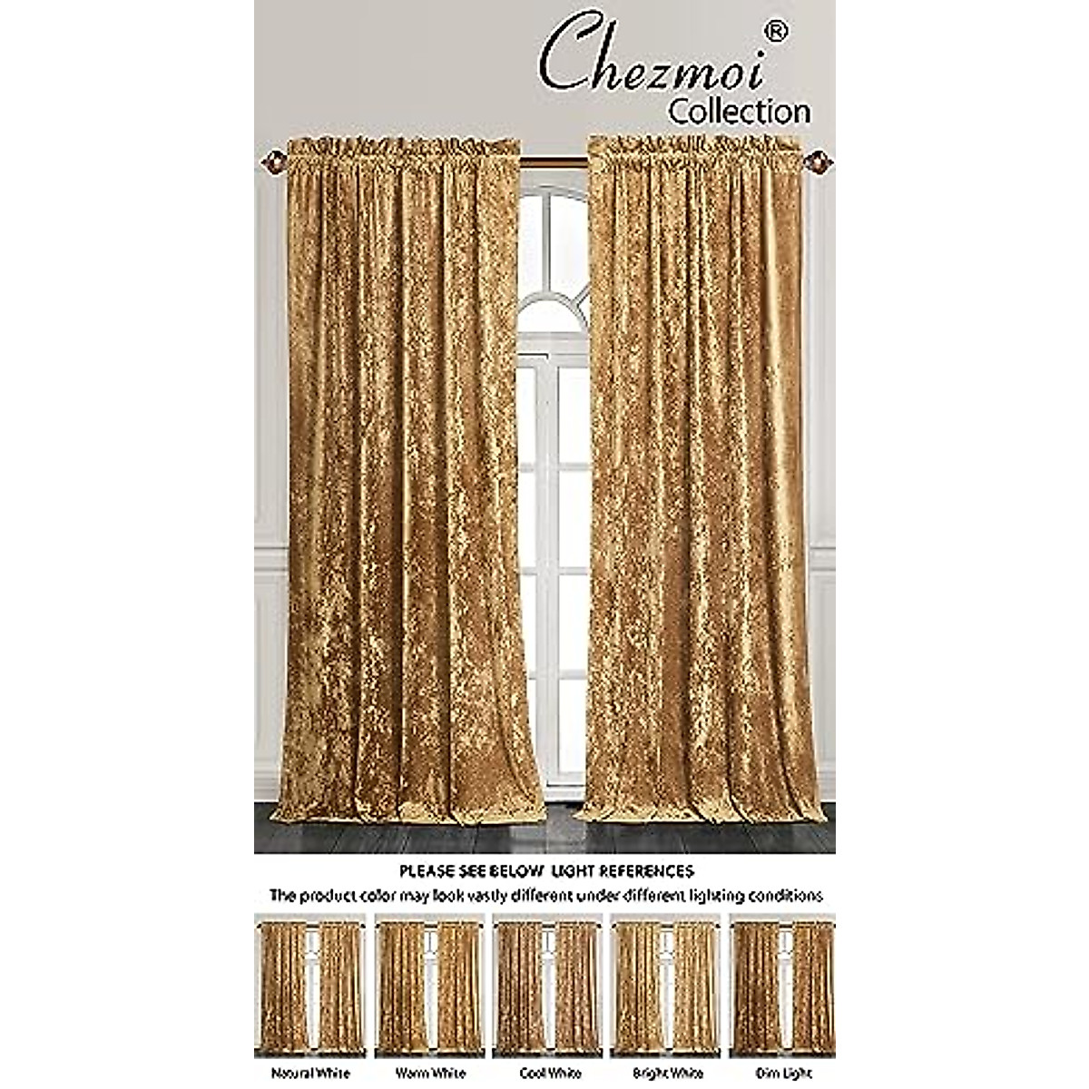 Chezmoi Collection Lux Caramel Gold Crushed Velvet Curtains 2 Panel Set - 96 inches Long Room Darkening Luxury Distressed Velvet Rod Pocket Window Drapes for Living Room Bedroom 50" W x 96" L