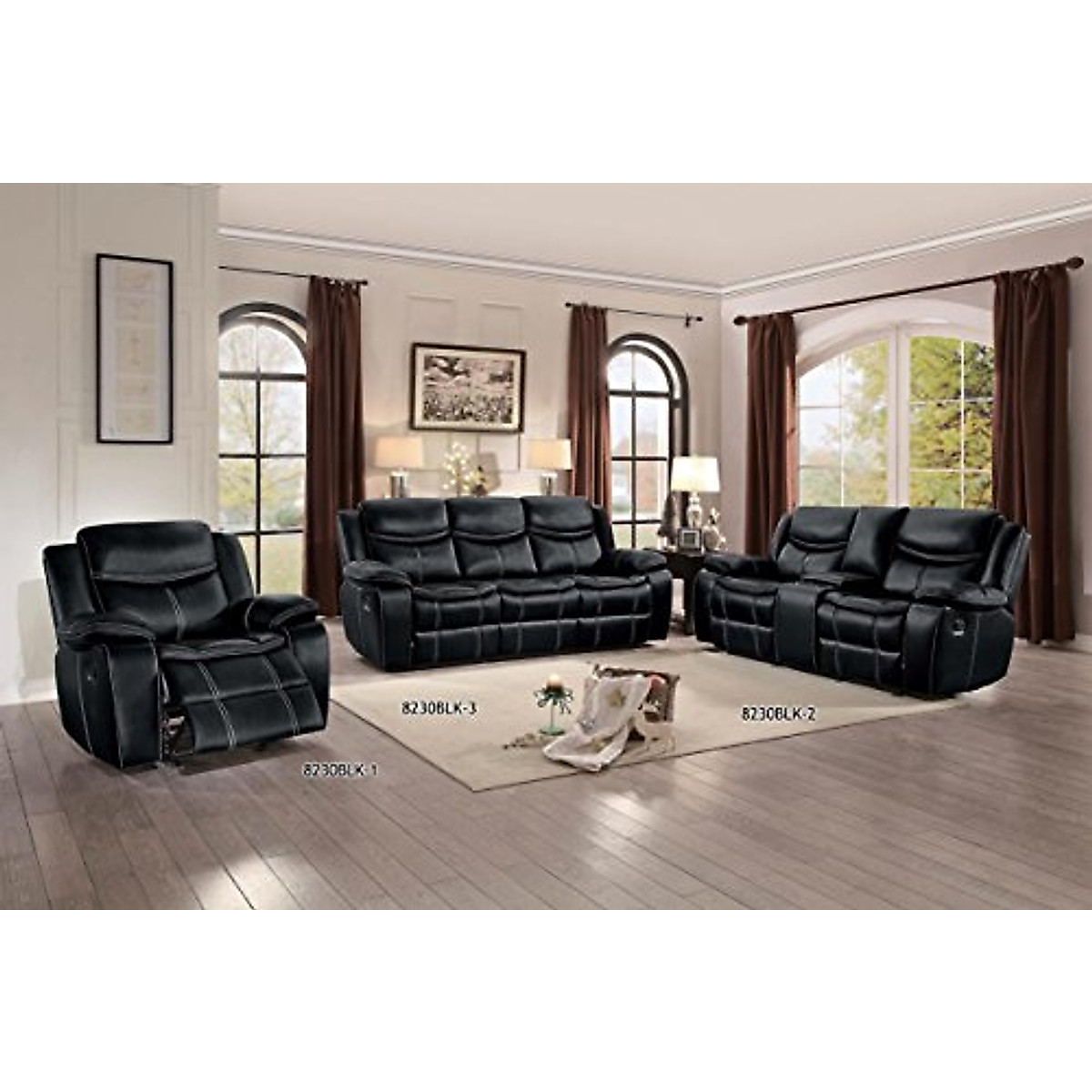 Homelegance 88" Manual Double Reclining Sofa, Black