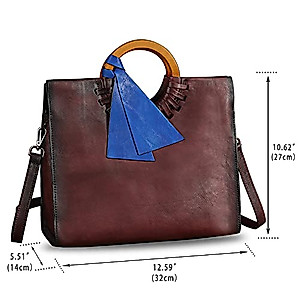 Genuine Leather Top Handle Handbag for Women Vintage Satchel Retro Cowhide Handmade Crossbody Bag Purse (Coffee)