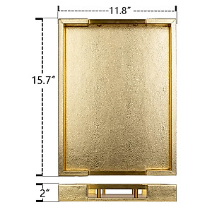 MAONAME Gold Serving Tray with Handles, 15.7 x 11.8 Inch Decorative Trays for Coffee Table, Rectangle Serving Tray and Modern Ottoman Trays for Living Room, Vanity, Kitchen, Bright Gold