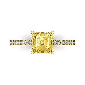 Clara Pucci 1.66 ct Asscher Cut Solitaire Canary Yellow Simulated Diamond Designer Anniversary Bridal Engagement Ring 14k Yellow Gold