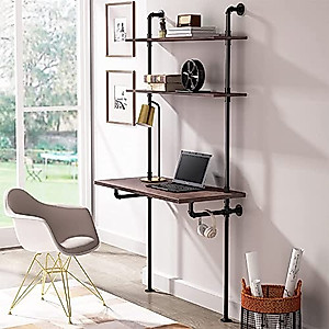MCleanPin Industrial Computer Desk with Shelves,Ladder Shelf Desk,Wall Mount Desk with Shelf,79inch Home Office Computer Table, 2-Tier Rustic Wall Ladder Desk（W40inch）
