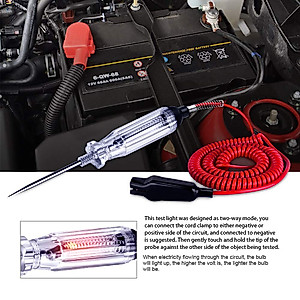 Heavy Duty Automotive Circuit Tester, Premium 6-24V Test Light with Extended Spring Test Leads & Sharp Piercing Probe, Circuit Voltage Tester with Replacement Indicator Light for Car/Vehicles