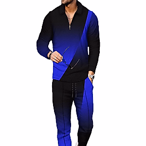 BURWOF Size L Black Blue Mixed Men's Polo Track Suit Sets Long Sleeve Mens Outfits 2 Piece Fashion Sweatsuit Comfy Casual Set for Men