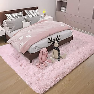 Unirea Soft Shag Area Rug for Bedroom Living Room, 4x6 Pink Fluffy Rugs Plush Carpet, Thick Long Fur Fuzzy Rug for Indoor Kids Nursery Girls Room Classroom Home Decor Floor Aesthetic