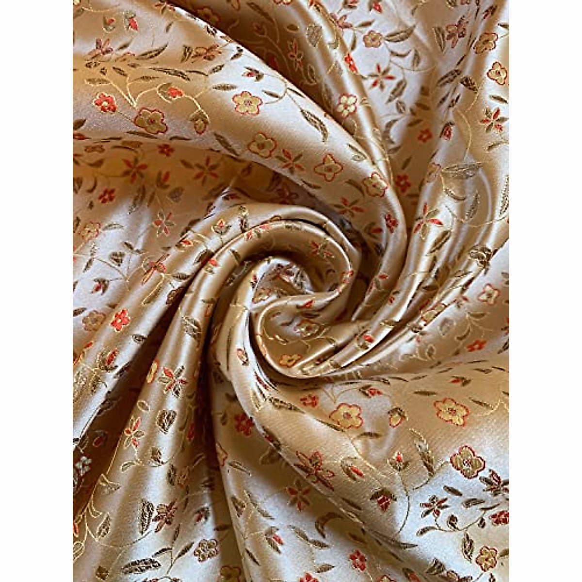 New Fabrics Daily Vivienne Gold RED Floral Brocade Chinese Satin Fabric by The Yard - 10041, Yard (45x36'')
