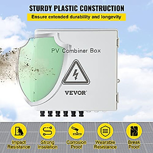 VEVOR PV Combiner Box, 6 String with 15A Rated Current Fuse, 125A Circuit Breaker, Lightning Arreste Connector for On/Off Grid Solar Panel System, IP65 Waterproof, White