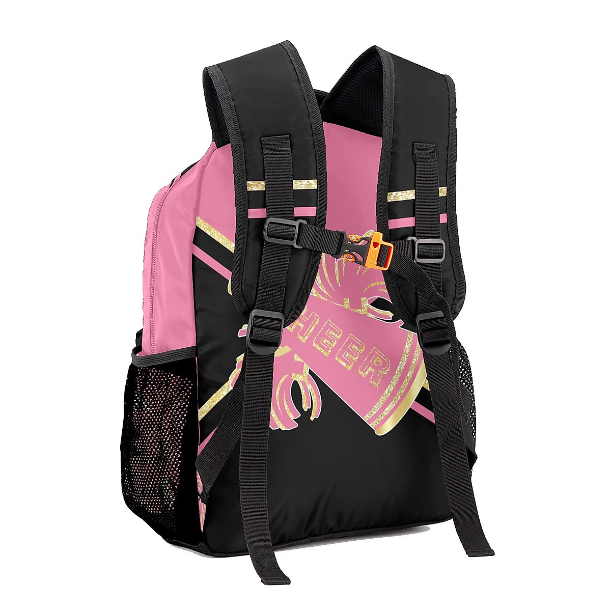 BigBigift Personalized Cheer Pink Black Cheerleaders Waterproof Backpack with Name Text for Women Men Gift, 12.2(L)x5.9(W)x16.5(H)inch