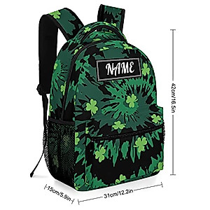Fovanxixi Custom Tie Dye St Patrick Leaves Backpack for Kids Boys Girls, Children Personalized Backpack with Name Text Customized Daypack Schoolbag for Student Bookbag